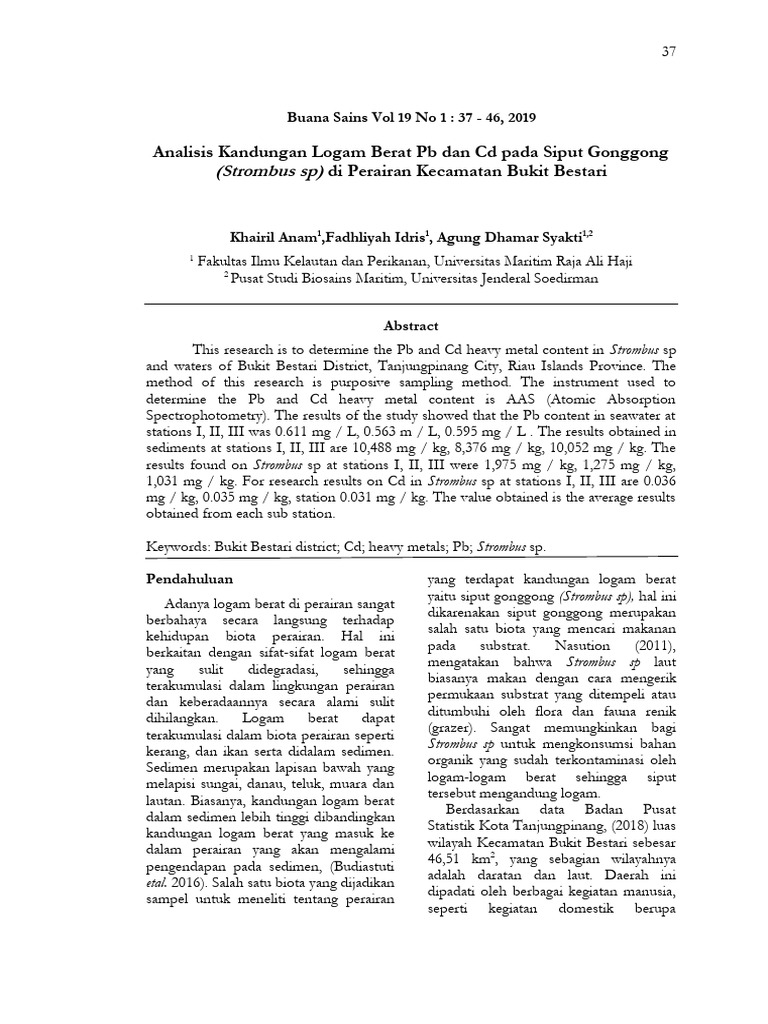 Analisis Kandungan Logam Berat PB Dan CD Pada Sipu | PDF | Sains ...