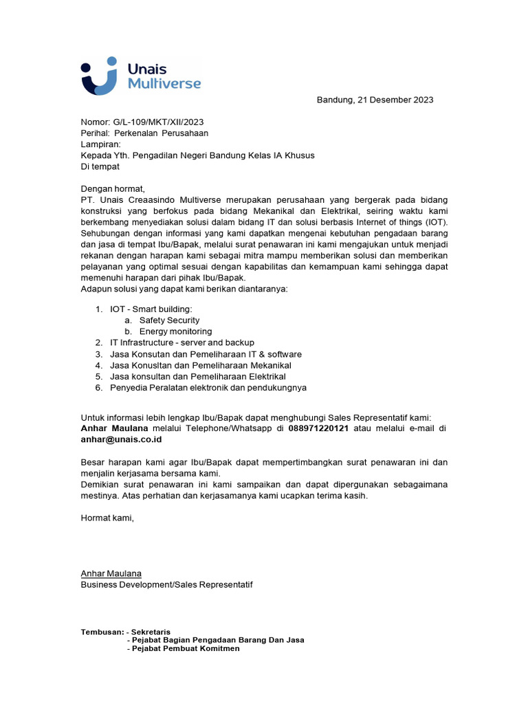 Penawaran Kerjasama PT Unais Multiverse | PDF