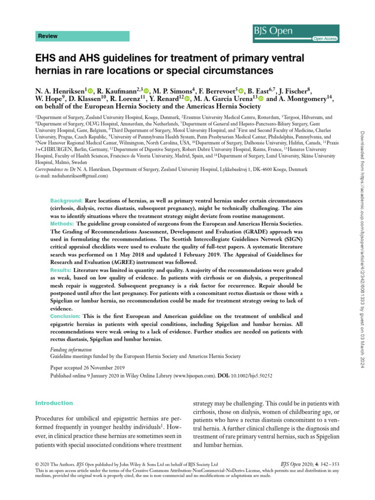 EHS and AHS Guidelines For Treatment of Primary Ventral | PDF ...