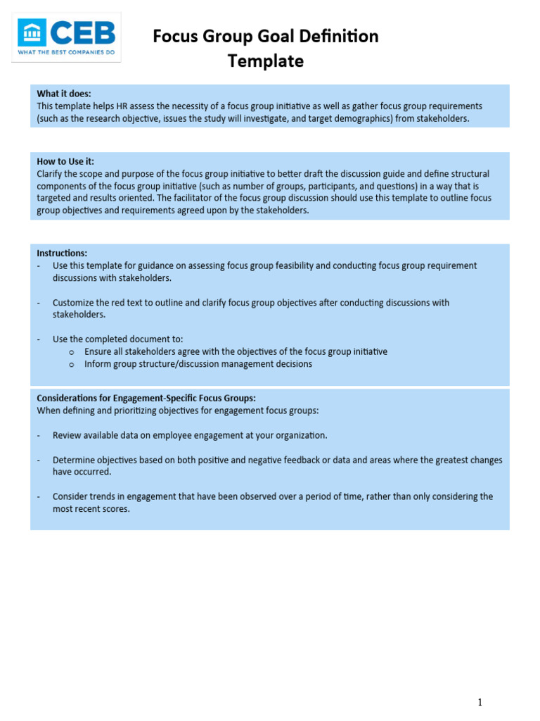 2.1 Focus Group Goal Definition Template | PDF | Focus Group | Business