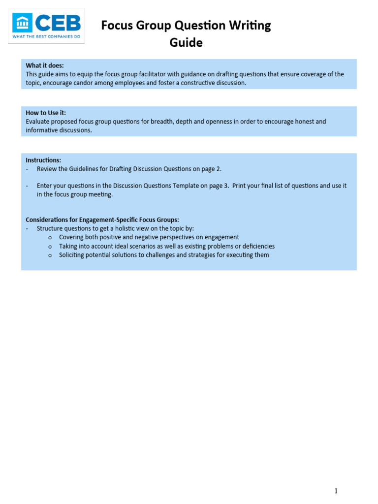 3.1 Focus Group Question Writing Guide | PDF | Focus Group | Communication