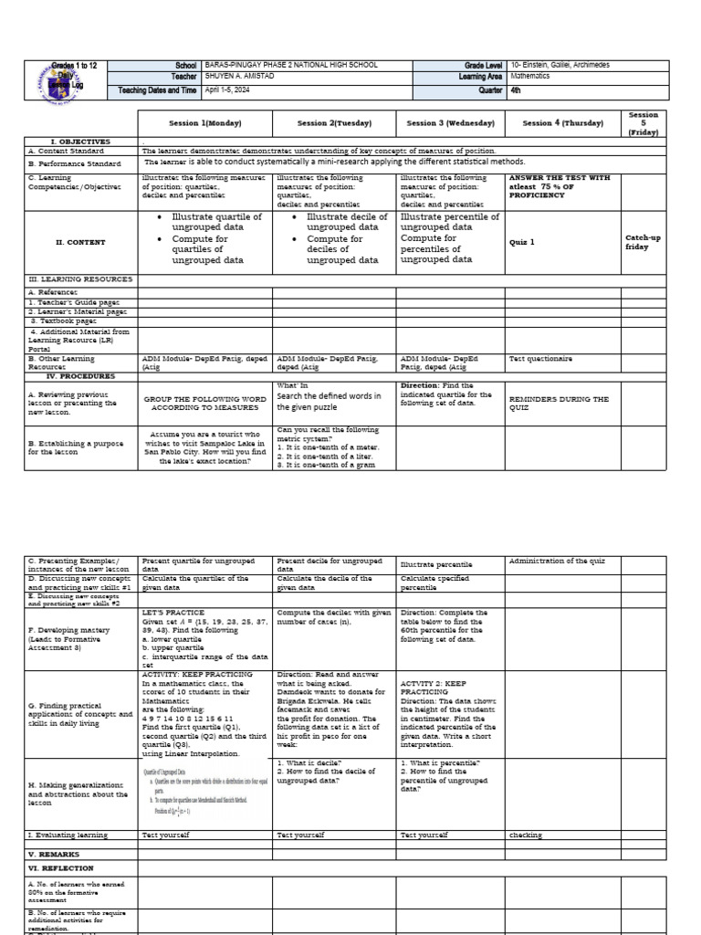 Session 1 (Monday) Session 2 (Tuesday) Session 3 (Wednesday) Session 4 (Thursday) Session 5 ...