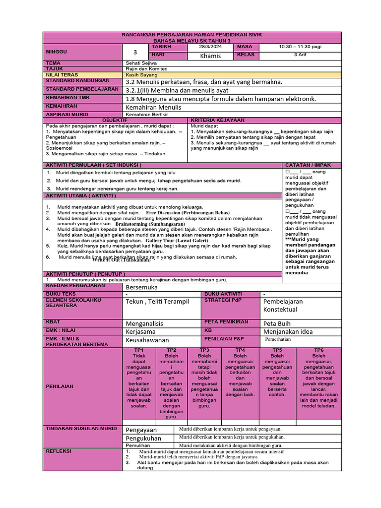 1.11 RPH Sivik BM SK Tahun 3 2024-2025 | PDF