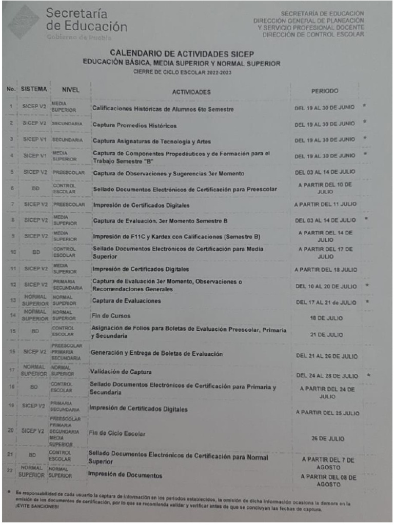 Calendario Sicep | PDF