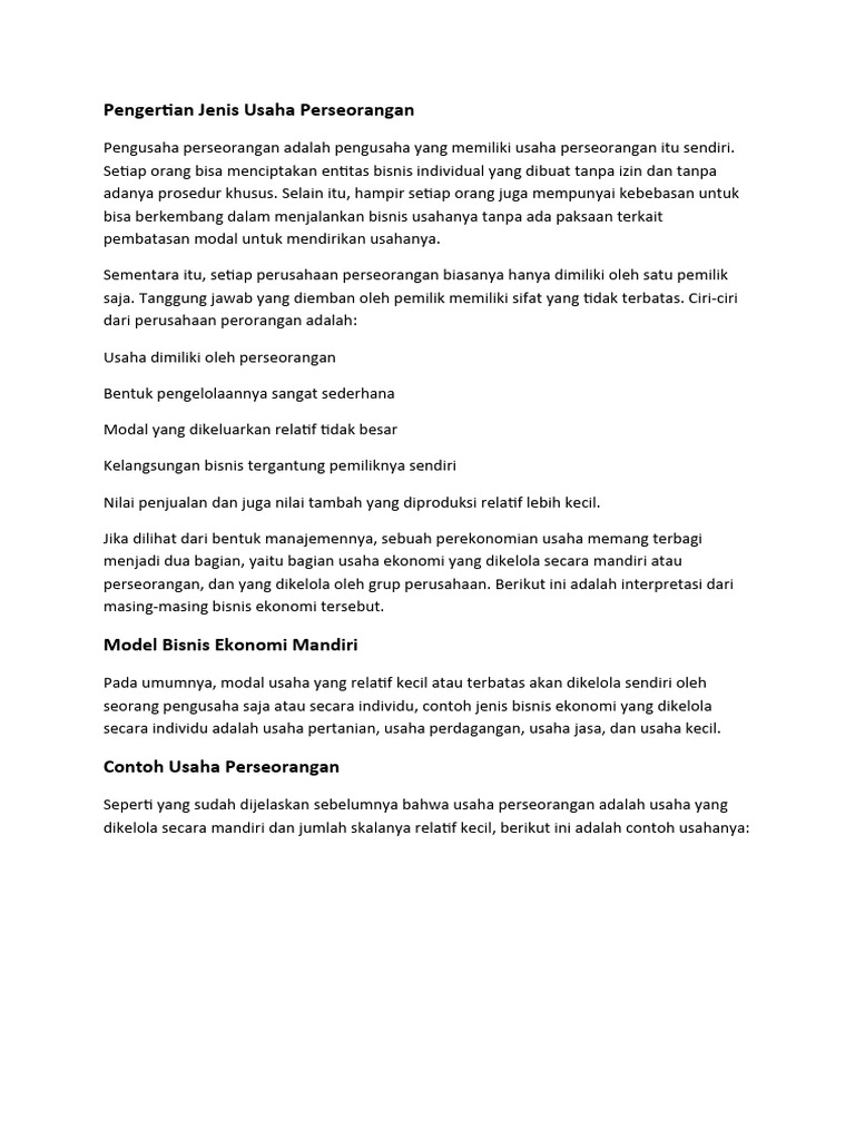 Pengertian Jenis Usaha Perseorangan | PDF