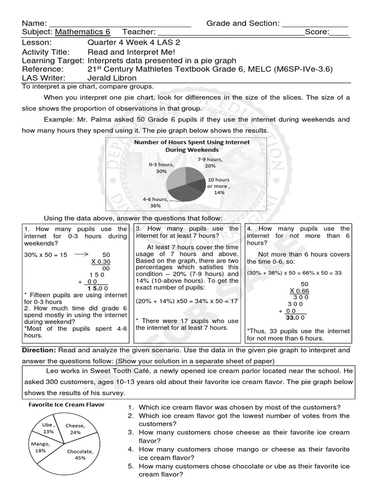 Math 6 Q4 Week 4 LAS2 Final | PDF | Pie Chart | Chart