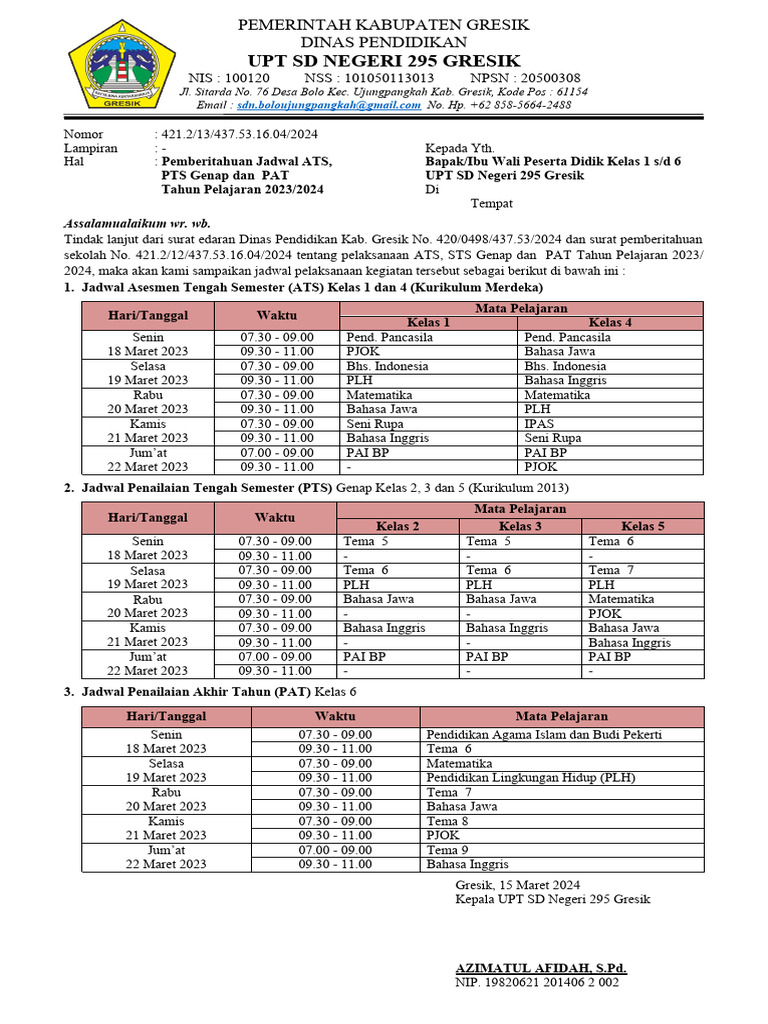 Surat Pemberitahuan STS, PTS Dan Pat | PDF