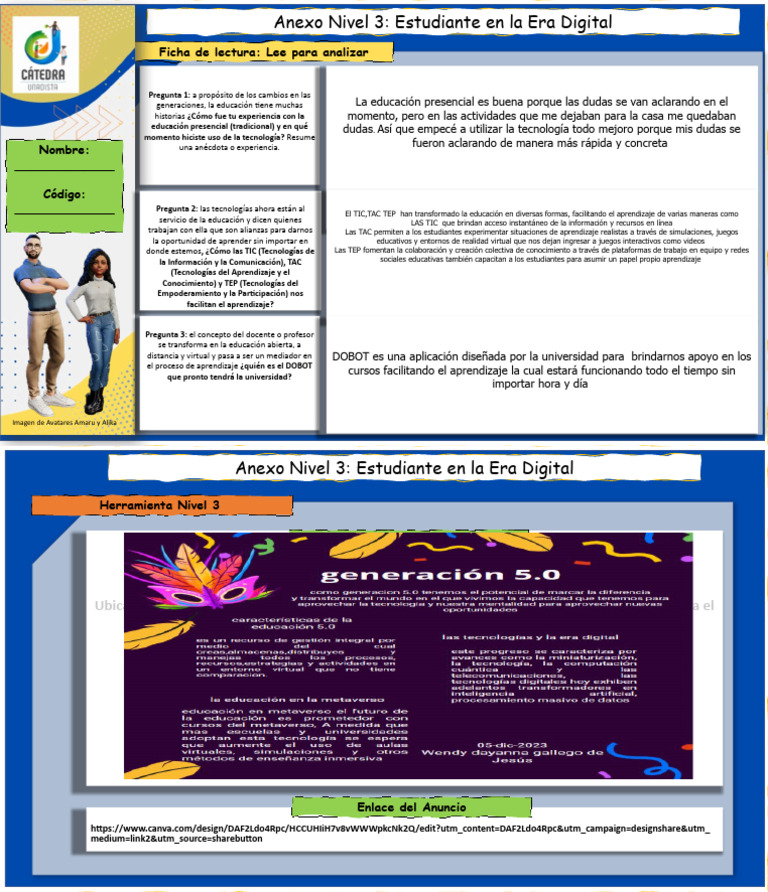 Anexo - Nivel 3 Ficha de Lectura Estudiante en La Hera Digital | PDF | Aprendizaje | Tecnología ...