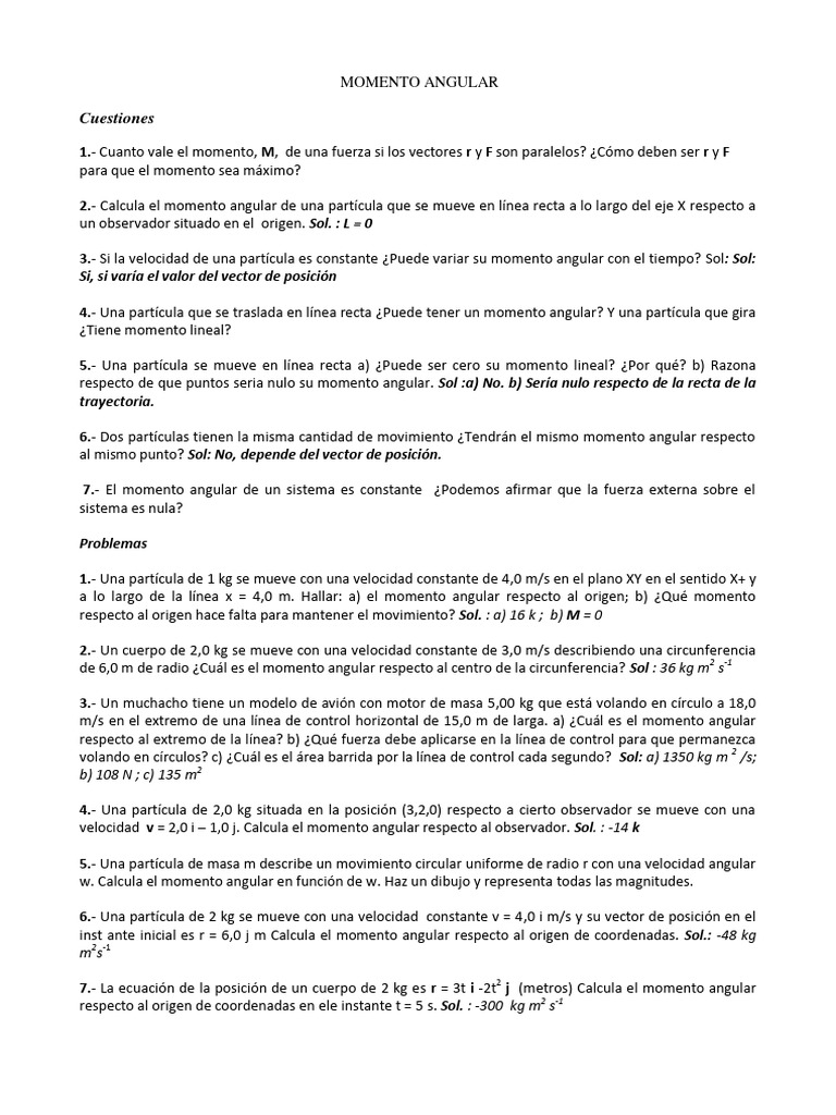 Problemas de Momento Angular | PDF | Momento angular | Velocidad
