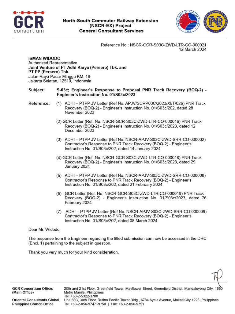 NSCR GCR S03C ZWD LTR Co 000021 | PDF | General Contractor | Truck