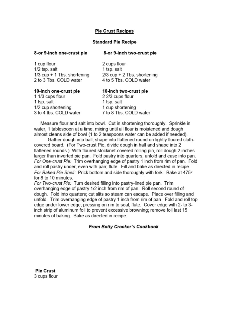 Pie Recipes | PDF | Custard | Baking