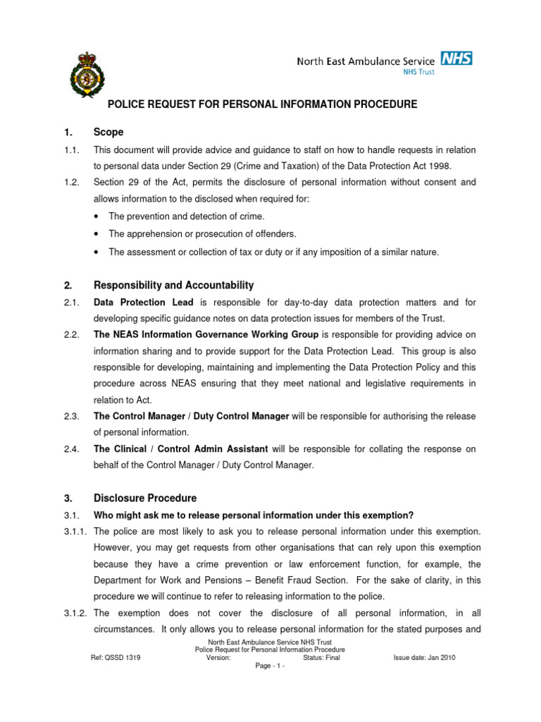 Police Data Request Guidelines | PDF | Police | Information Privacy