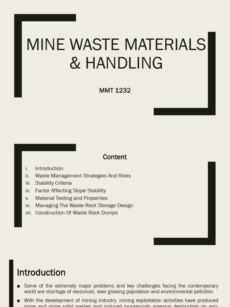 CHAPTER 1 - MINE WASTE MATERIALS AND HANDLING (80 Slides 1 HR 30 Min ...