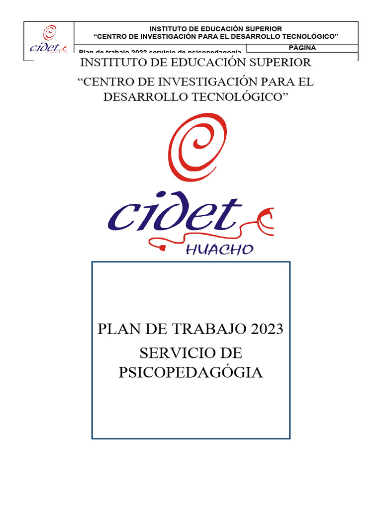 Plan de Trabajo Servicio de Psicopedagógia Actualizado Sep-Dic 2023 | Descargar gratis PDF ...