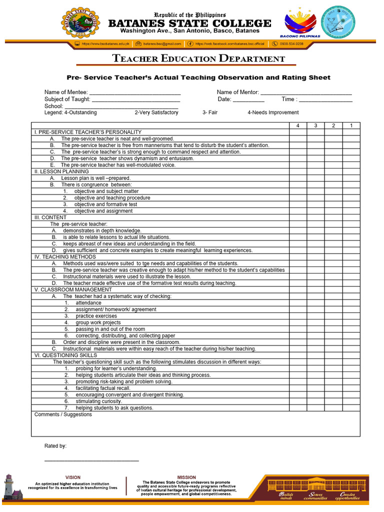 FS 3 Observation Sheet | Download Free PDF | Teachers | Mentorship