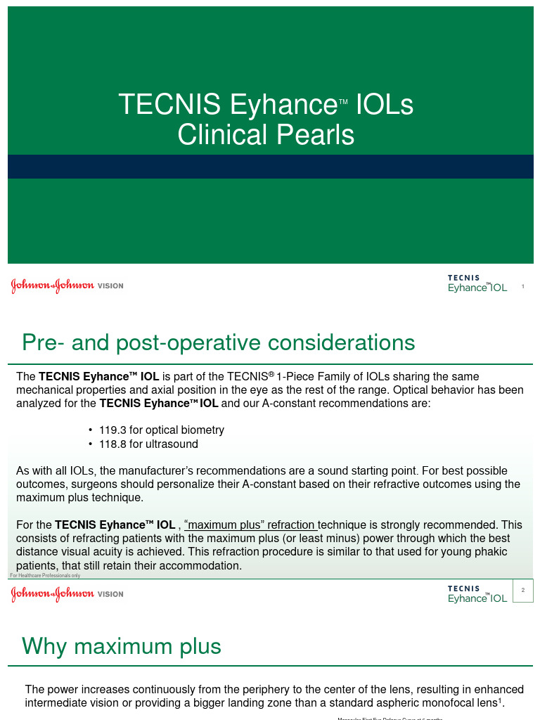 TECNIS Eyhance IOLs Clinical Pearls | PDF | Visual Acuity | Eye