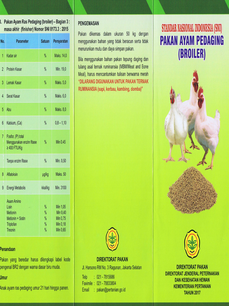 Leaflet - Direktorat Pakan - Sni Pakan Ayam Broiler Pedaging | PDF