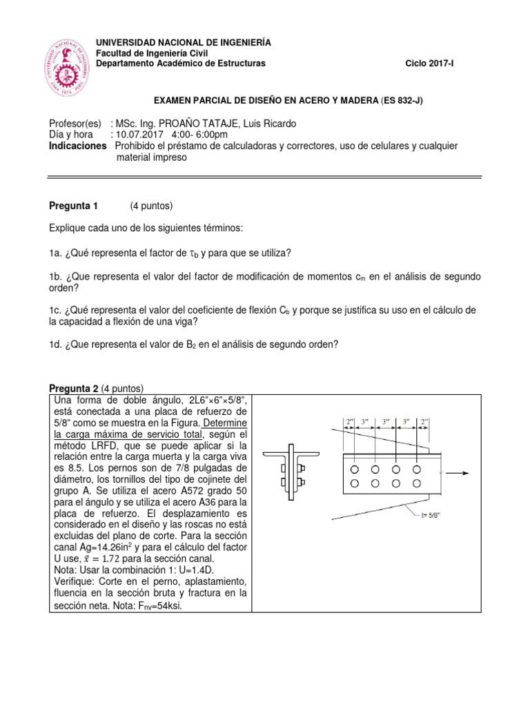 Examen Final - ES-832J - 2017-I | PDF | Viga (Estructura) | Pandeo