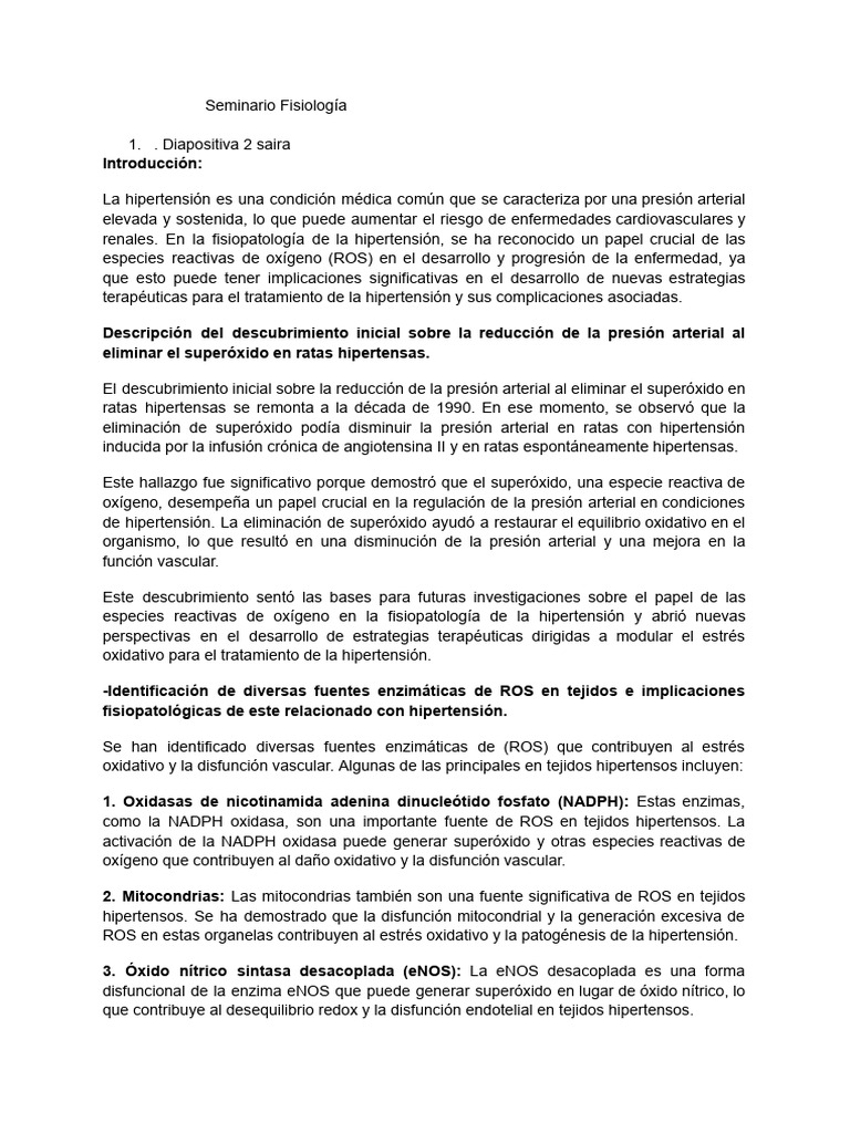 Rol de ROS en la hipertensión y su tratamiento | PDF | Angiotensina ...