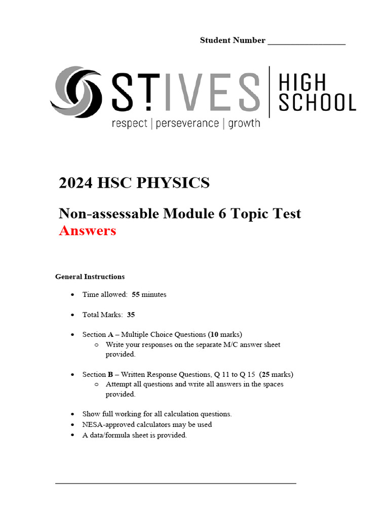 Physics Mod 6 Topic Test Answers | PDF | Electromagnetic Induction ...