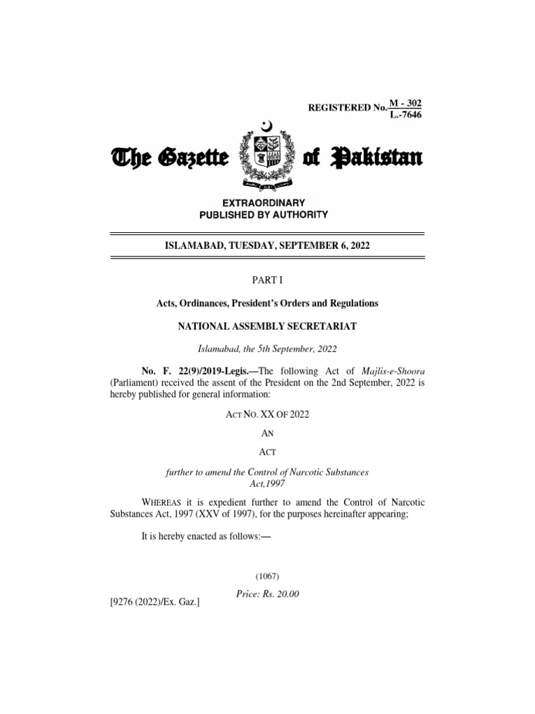 Control of Narcotics Act Amended 2022 | PDF | Controlled Substances Act ...