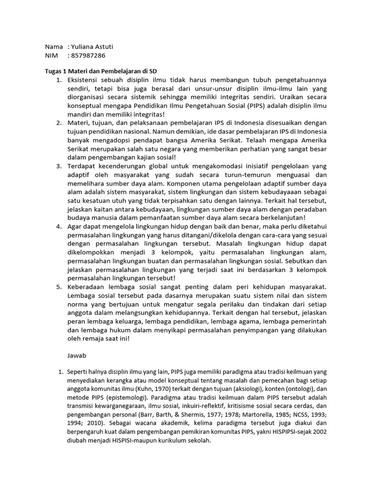 Tugas 1 Materi Dan Pembelajaran IPS Di SD | PDF