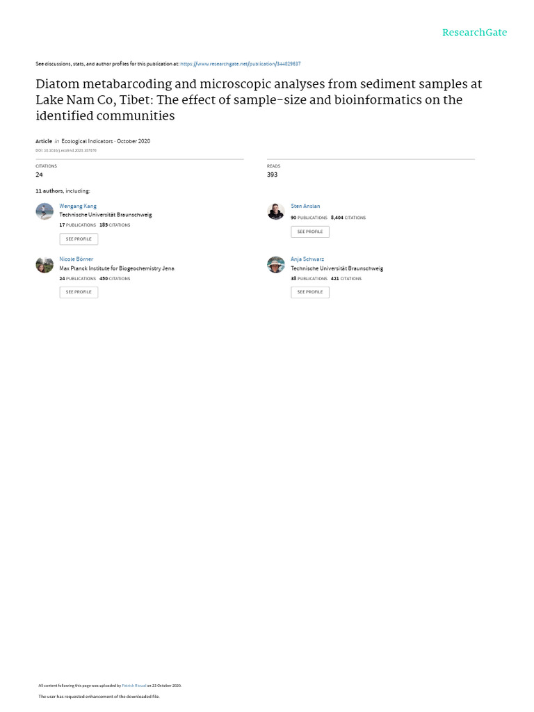 Diatom Metabarcoding and Microscopic Analyses From Sediment Samples at Lake Nam Co, Tibet | PDF ...