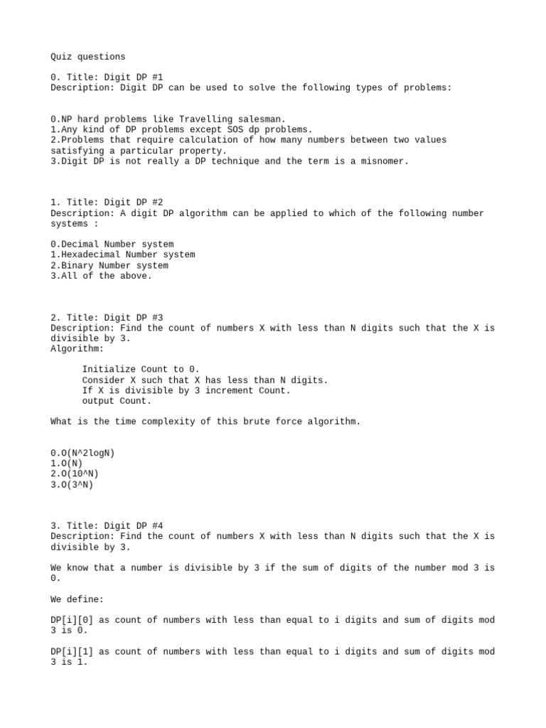6quizdigitdp Quiz Pdf Computational Complexity Theory Mathematics 