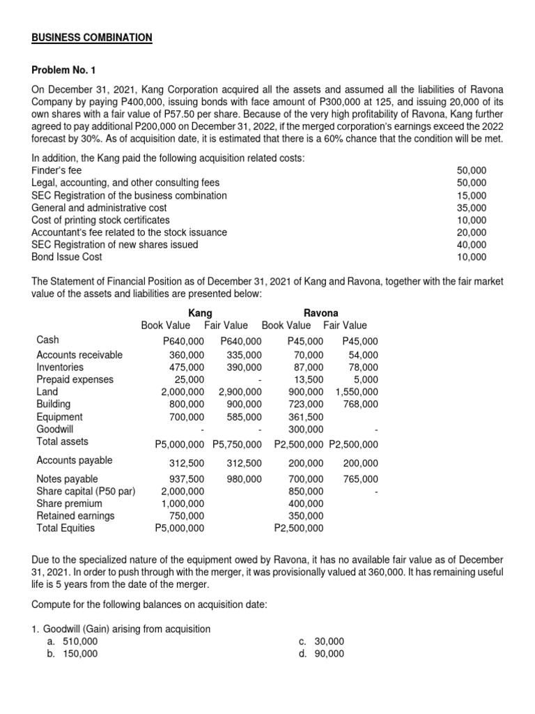 HO5 Business Combination at Acquisition Date | PDF | Debits And Credits ...