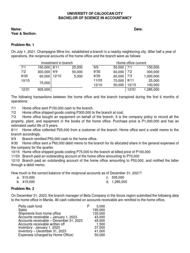 HO7 Home Office and Branch Accounting | PDF | Franchising | Debits And ...