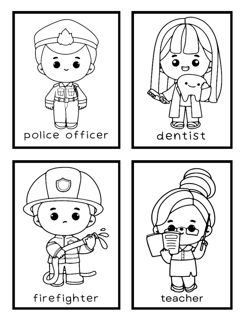 Preschool Career Coloring Worksheet in Simple Greyscale Illustrative ...