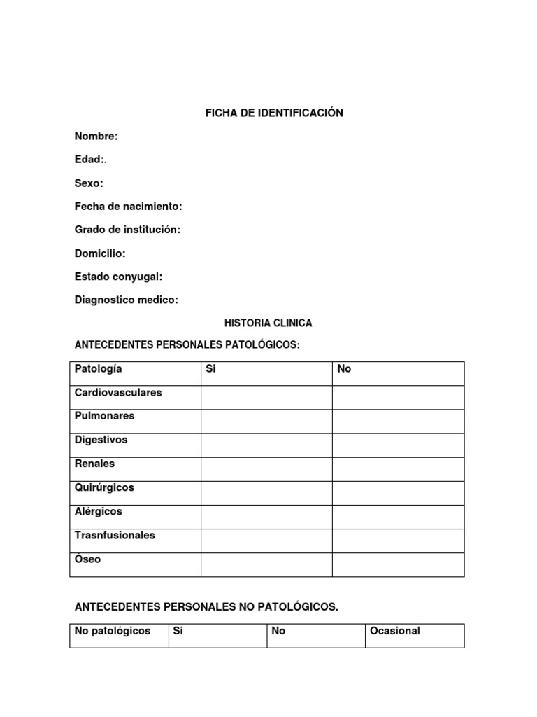 Ficha de Identificacion de Paciente | PDF | Dieta | Medicina
