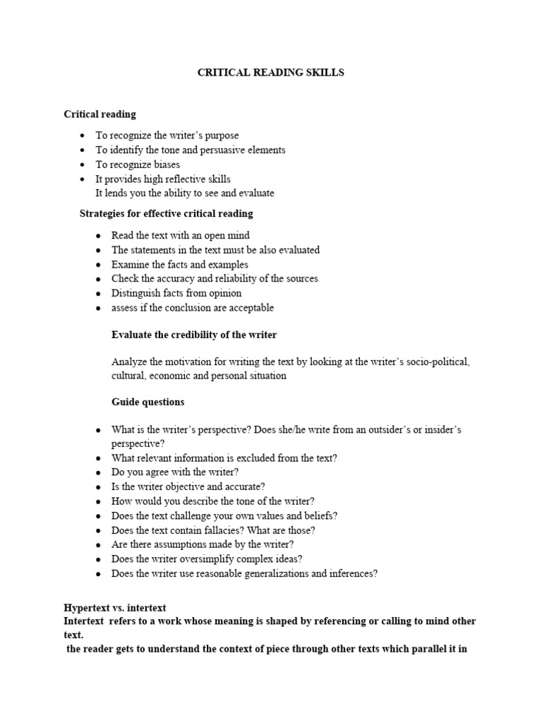 Critical Reading Skills | Download Free PDF | Argument | Fallacy