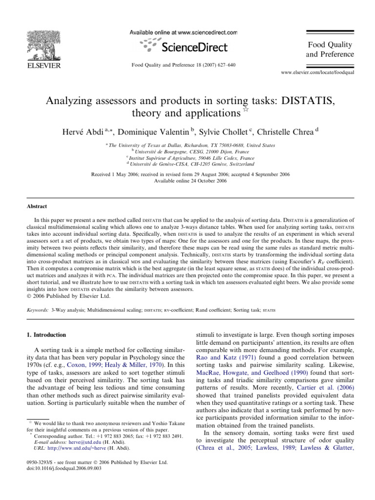 DISTATIS: Analyzing Sorting Tasks | PDF | Matrix (Mathematics ...