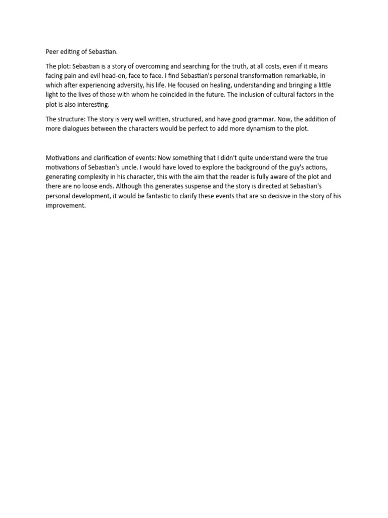 Peer Review of "Sebastian" Story | PDF | Poetry | General Fiction