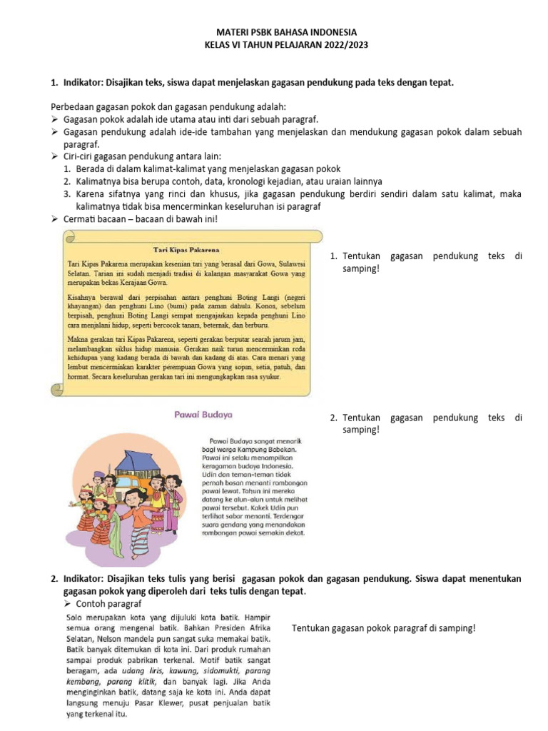 Materi PSBK B. Indonesia Tahun 2022-2023 | PDF