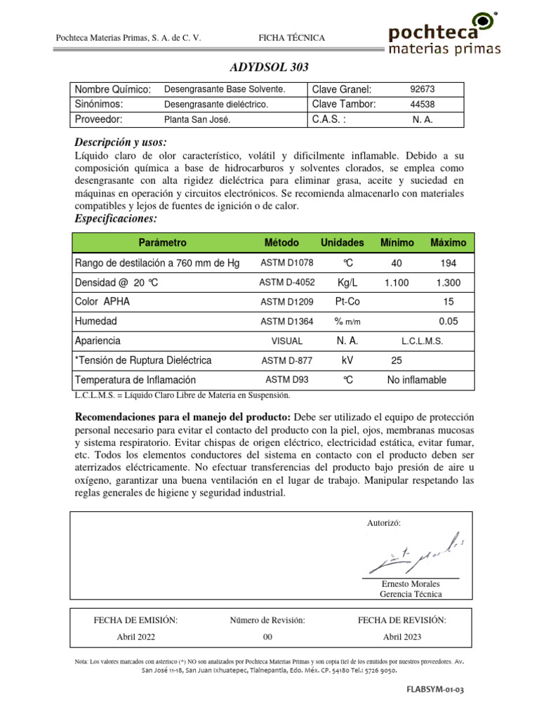 Desengrasante ADYDSOL 303 Pochteca | PDF | Solvente | Química
