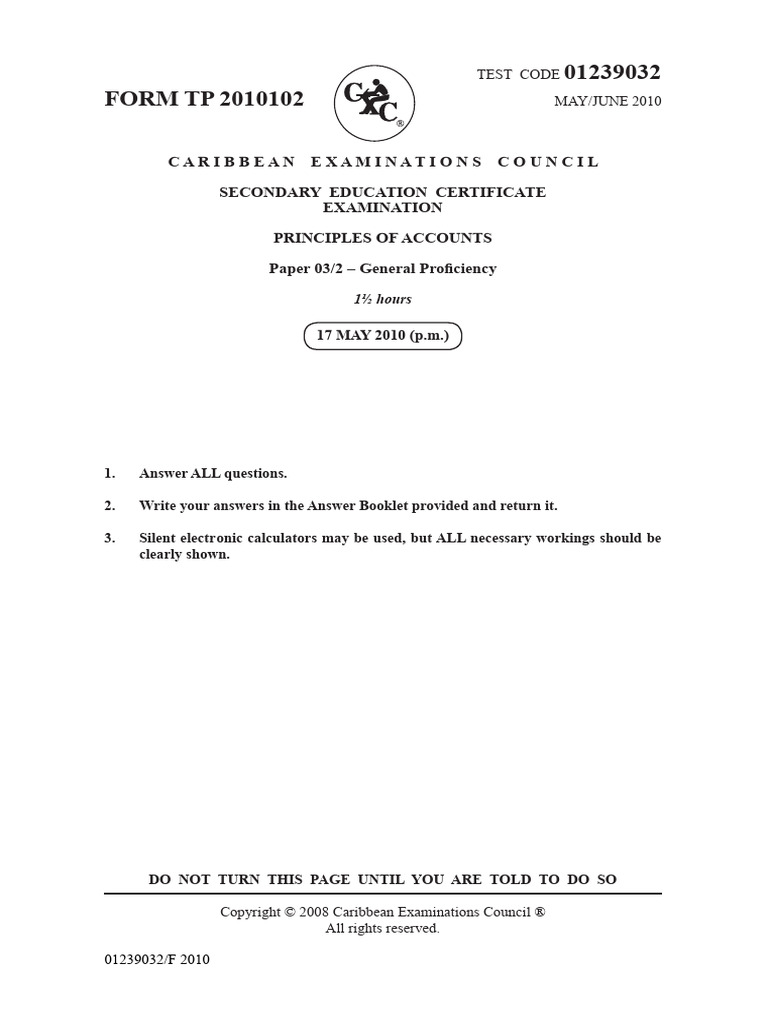 Csec Poa June 2010 p032 | PDF | Expense | Depreciation