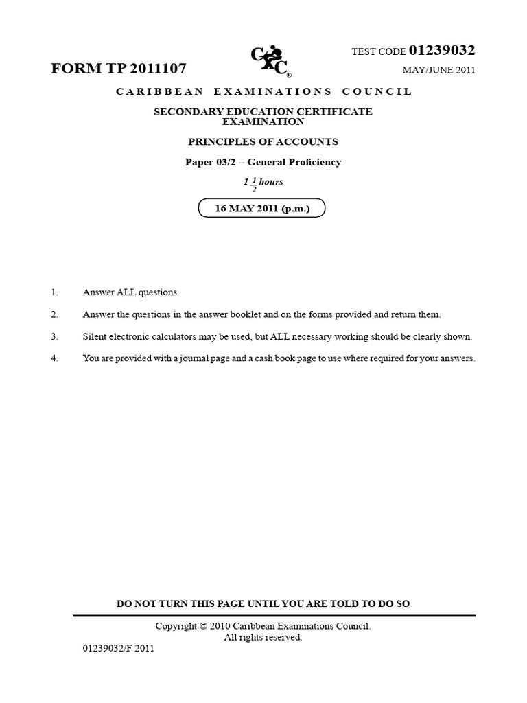 CSEC POA June 2011 P032 | Download Free PDF | Debits And Credits ...