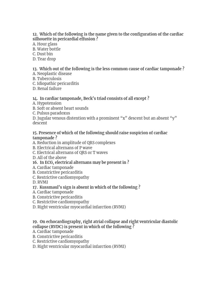 Pericardial Diseases MCQs | PDF | Heart | Circulatory System