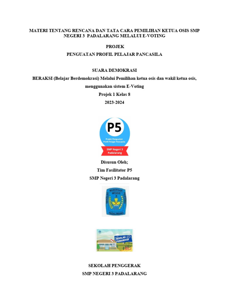 Materi 5 Tentang Rencana Dan Tata Cara Pemilihan Ketua OSIS SMP Negeri 3 Padalarang Melalui E ...