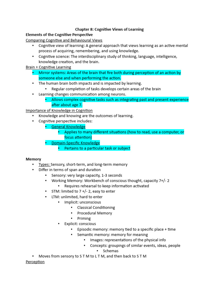 Chapter 8 - Cognitive Views of Learning | PDF | Memory | Cognition