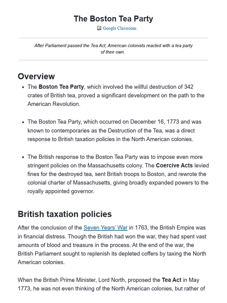 The Boston Tea Party (Article) - Khan Academy | PDF | Colonial United ...