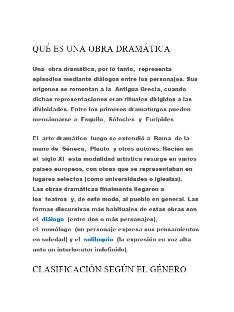 Qué Es Una Obra Dramática Pdf Monólogo Teatro
