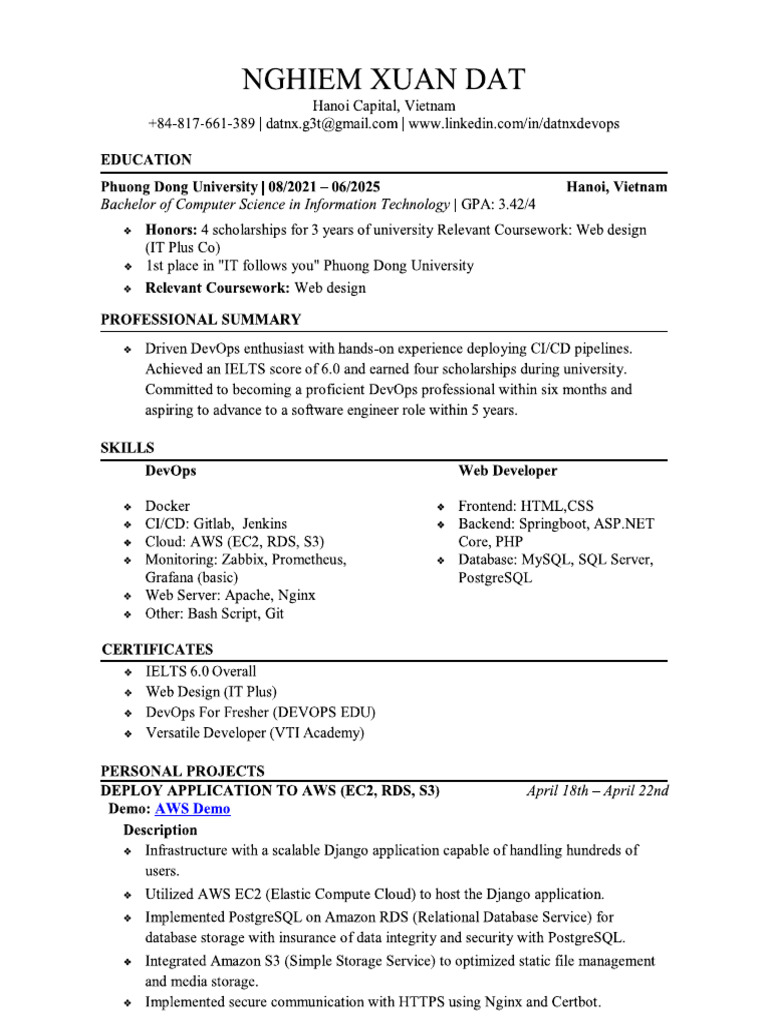 CV - Nghiêm Xuân Đ T - DevOps Engineer | PDF