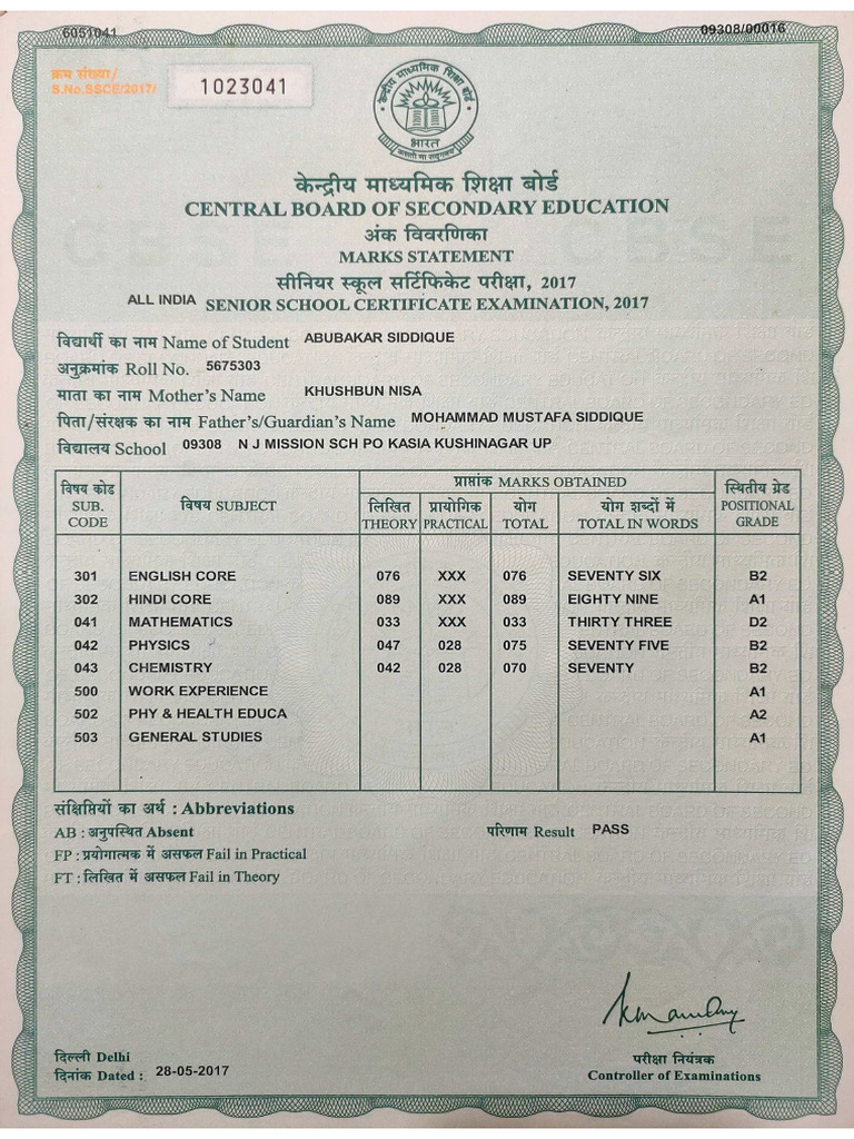 12th certificate | PDF