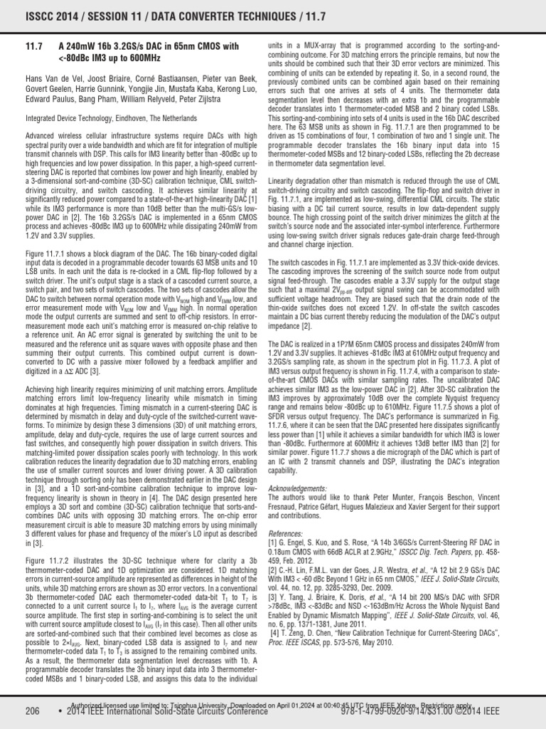 11.7 A 240mW 16b 3.2GS S DAC in 65nm CMOS With lt-80dBc IM3 Up To ...