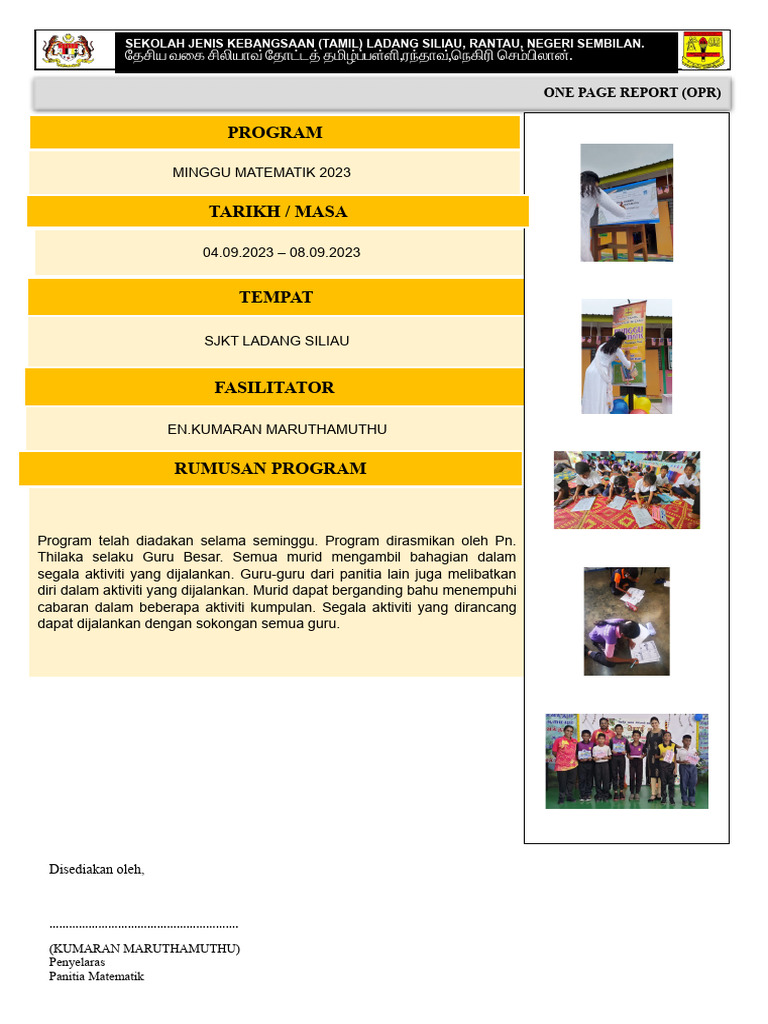 TEMPLATE OPR Laporan Minggu Matematik | PDF
