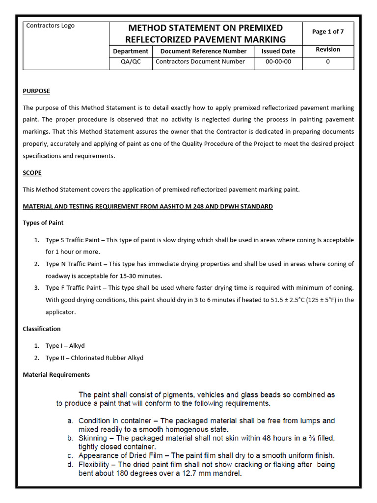 METHOD STATEMENT ON AS THERMOPLASTIC ROAD MARKINGS | PDF | Paint | Road ...