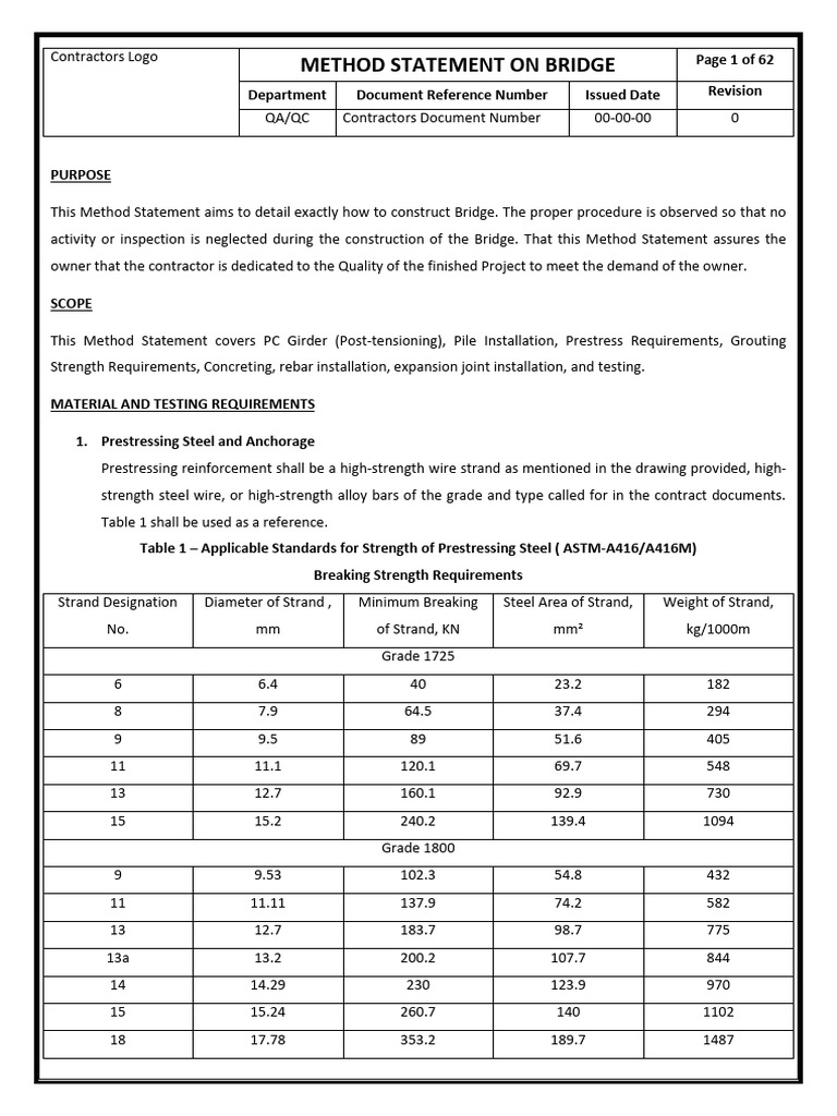 Bridge Construction Method Statement | PDF | Prestressed Concrete | Concrete